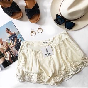 LF | Shorts | Lf Seek The Label Cream Floral Scalloped Shorts | Poshmark